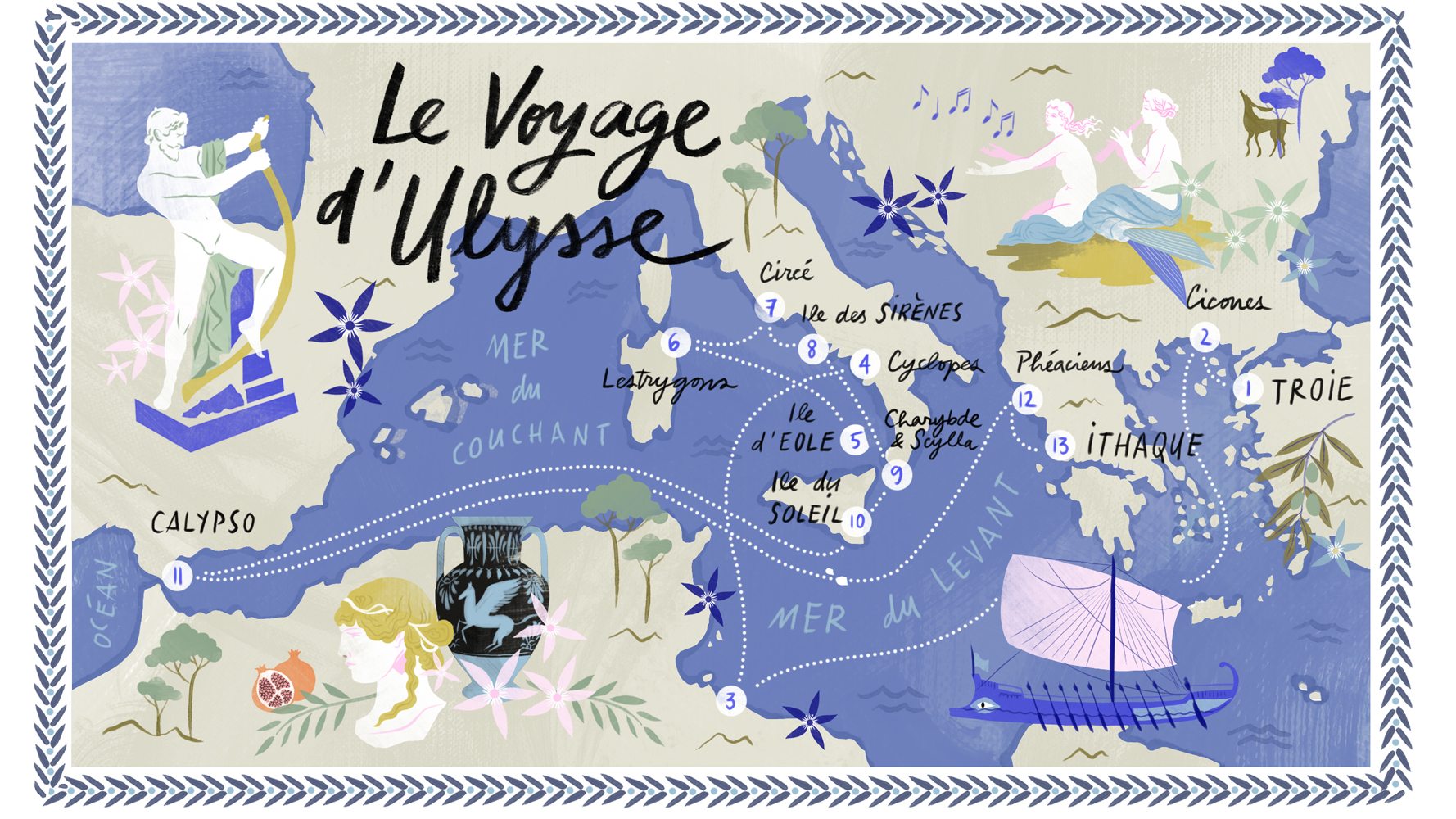 Map of Ulysse’s Odysseus x Les Echos Weekend – Babeth Lafon Illustration